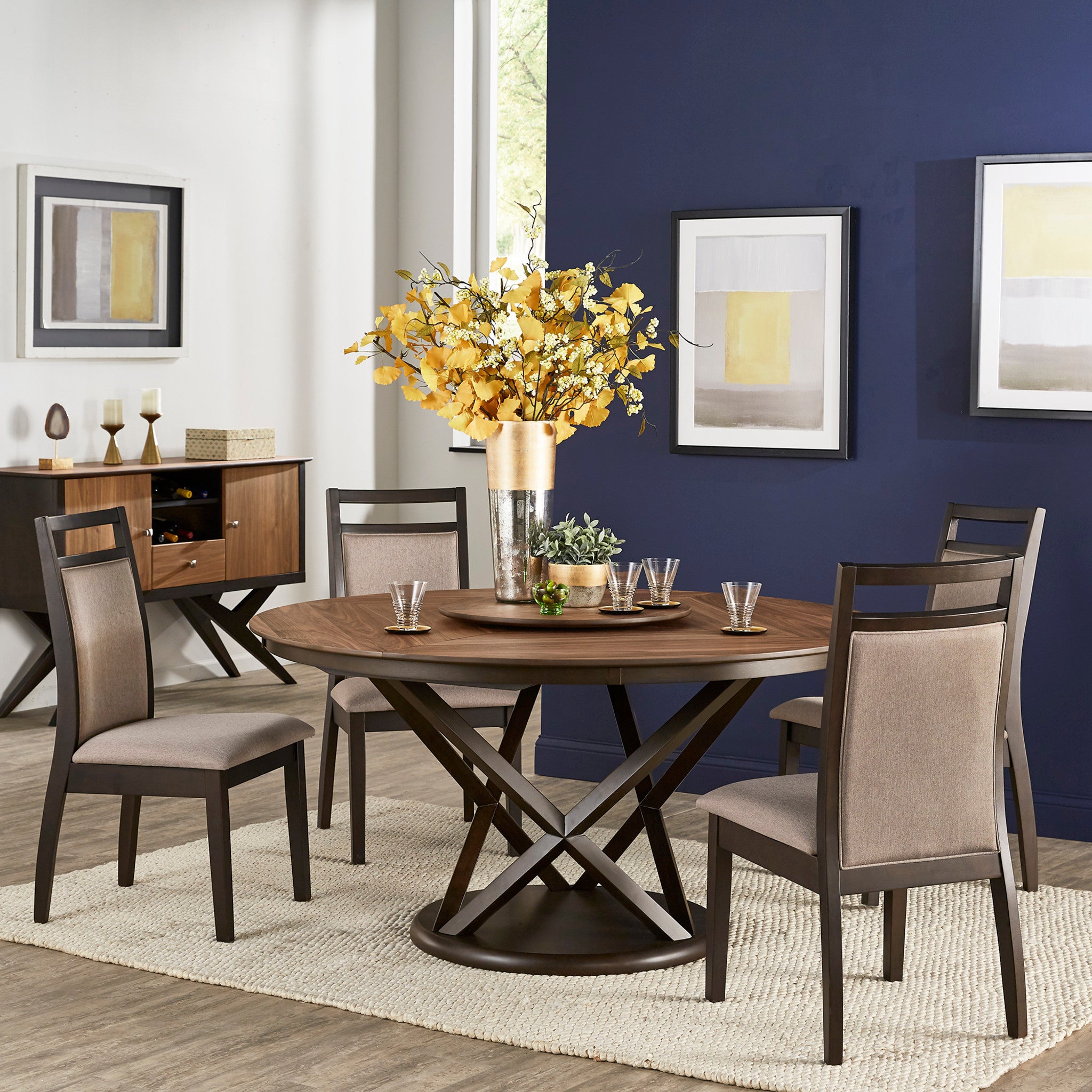 Two-Tone 5-Piece Dining Set with Lazy Susan – Top-Line Furniture