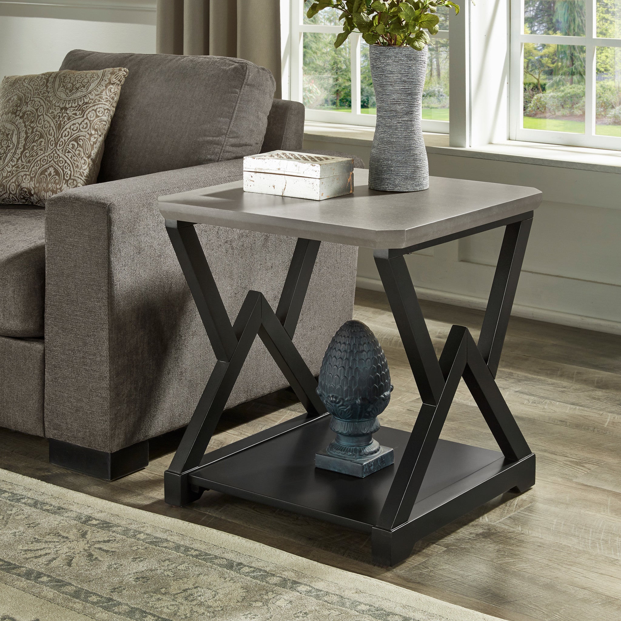 Black Finish Light Gray Fiber Cement Top End Table - End Table – Top ...