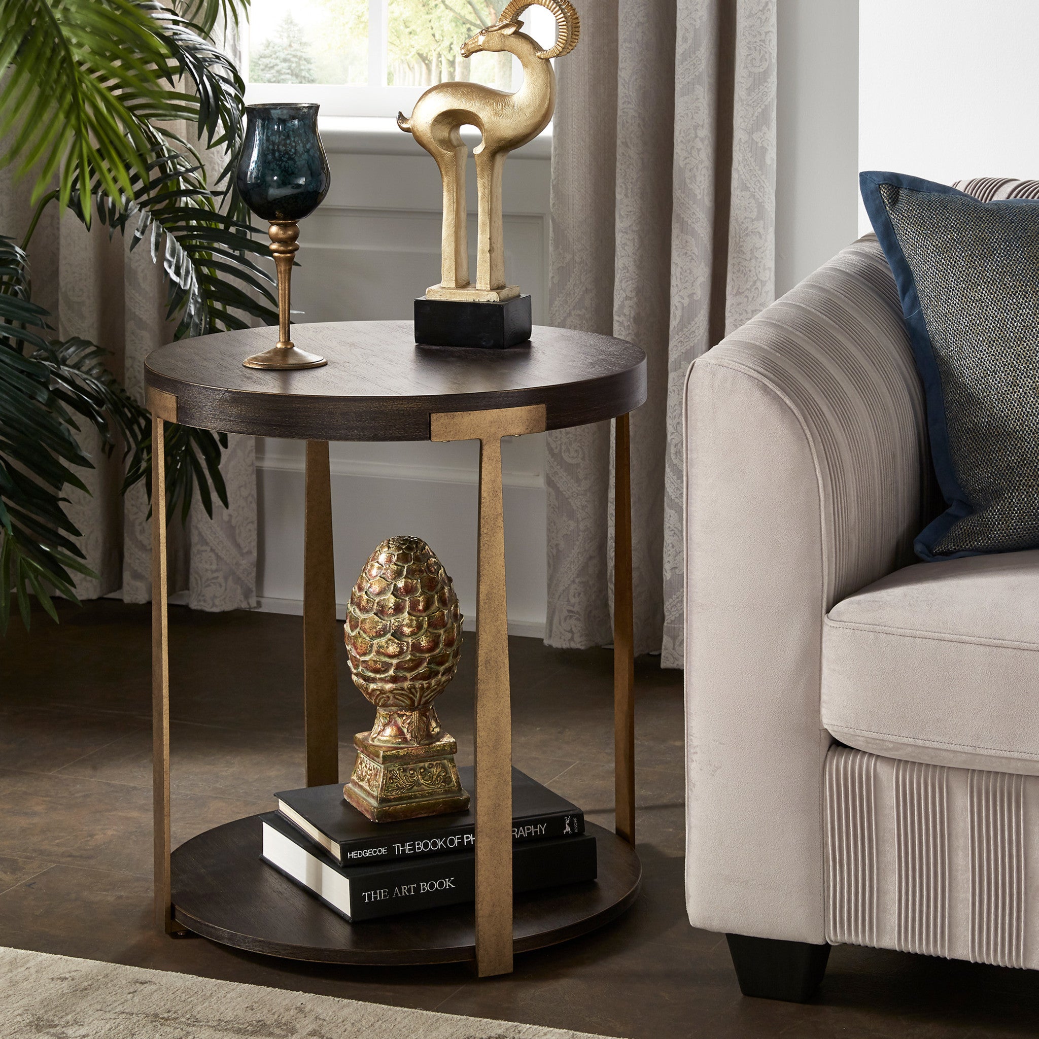 Wood and Metal T-Brace Round End Table – Top-Line Furniture