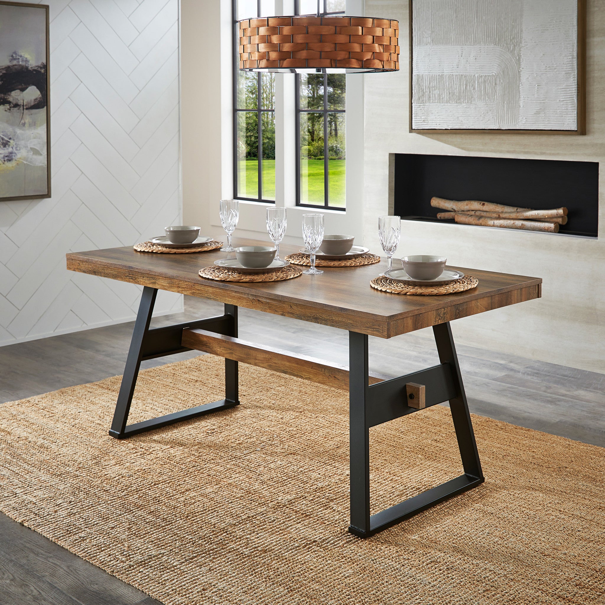 69" Black Metal Brown Wood Finish 4-person Dining Table – Top-Line ...