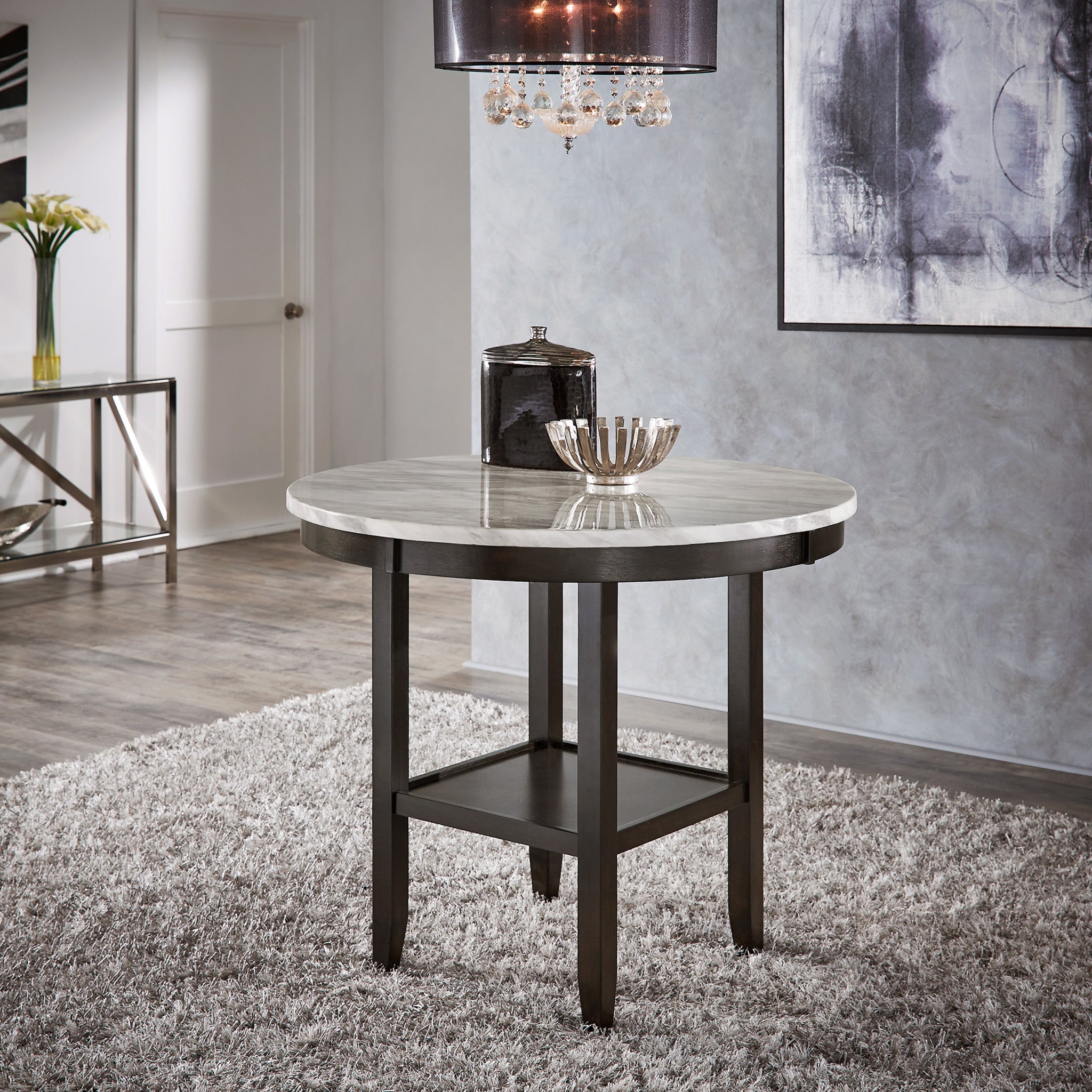 White Faux Marble Round Table - 42" Counter Height Table – Top-Line ...